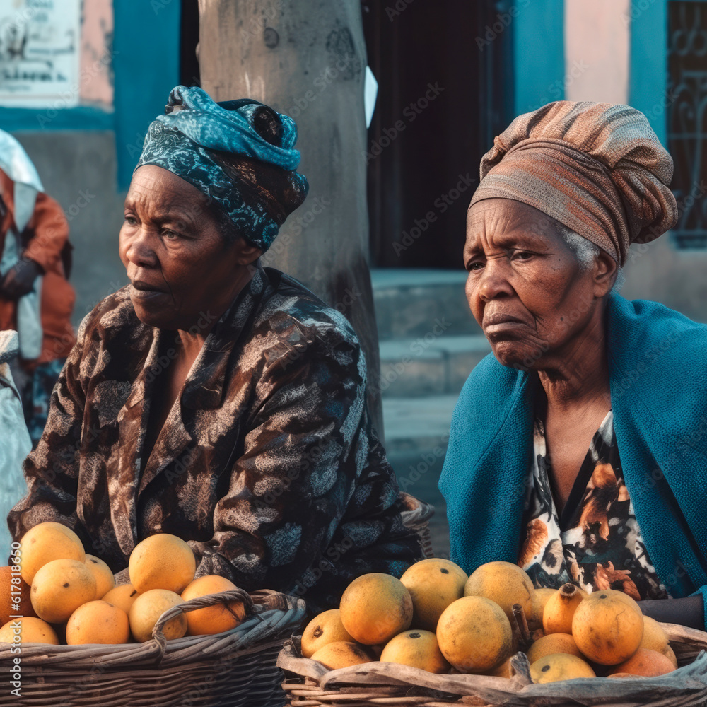 Generative AI illustration of sad senior African female vendors with ...