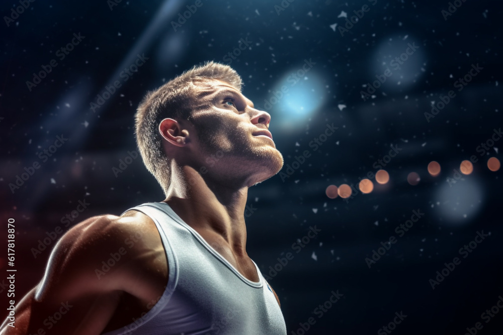 Portrait of champion athlete on stadium , emotions of a winner, joy ...