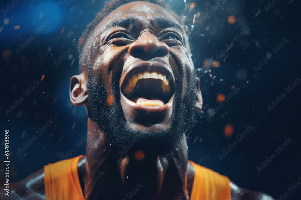 Portrait of champion athlete on stadium , emotions of a winner, joy ...