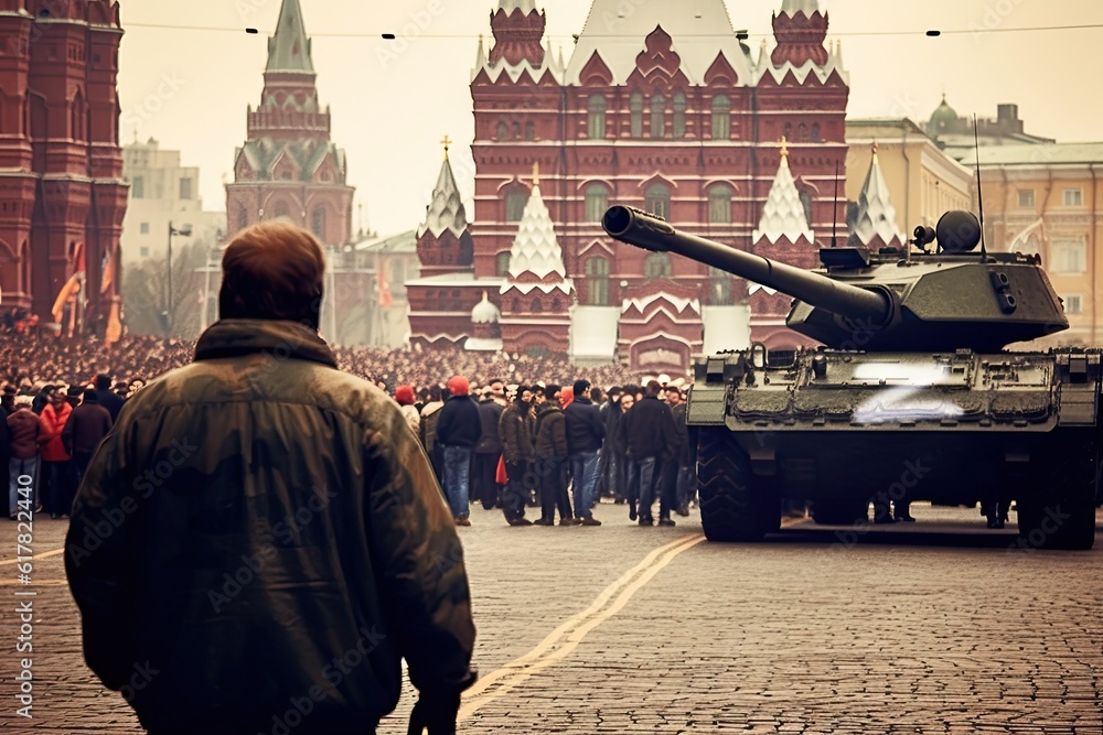 Russian people protesting on the road and Red Square becomes a theater ...