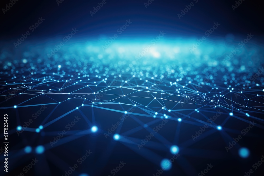 Abstract blue technology background with a cyber network grid and ...