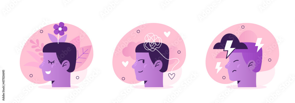 Mental health and psychotherapy concept illustration. Collections of ...