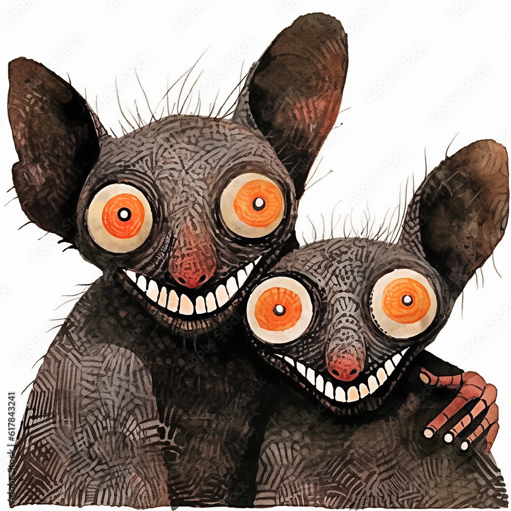 Cartoon illustration of a funny smiling monsters with big eyes ...