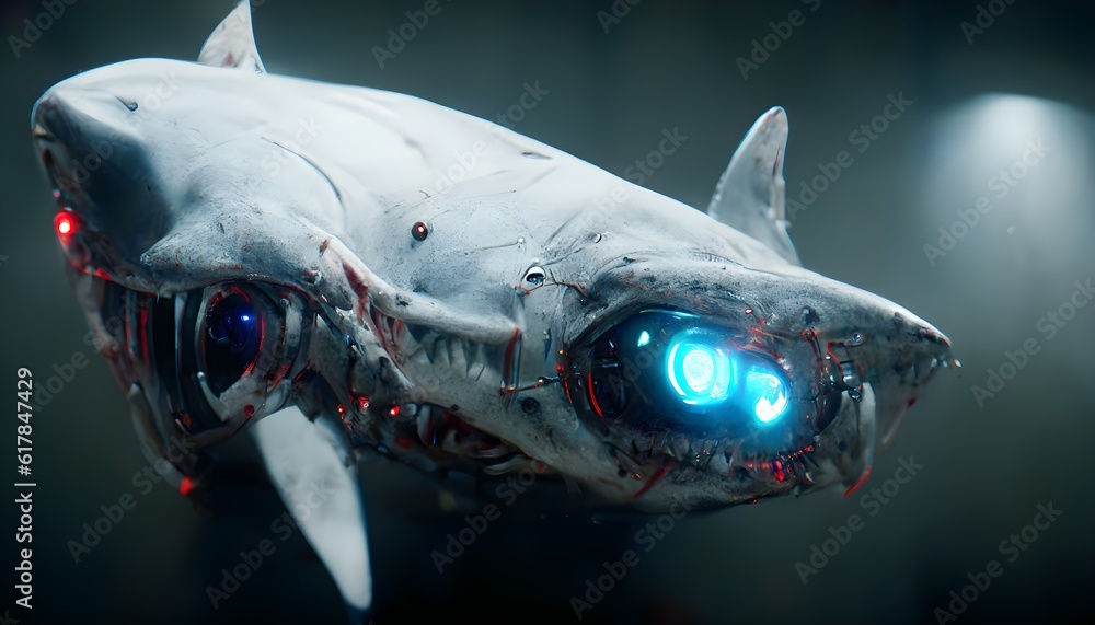 Cyberpunk cyberpunk style great white shark highly detailed robotic ...