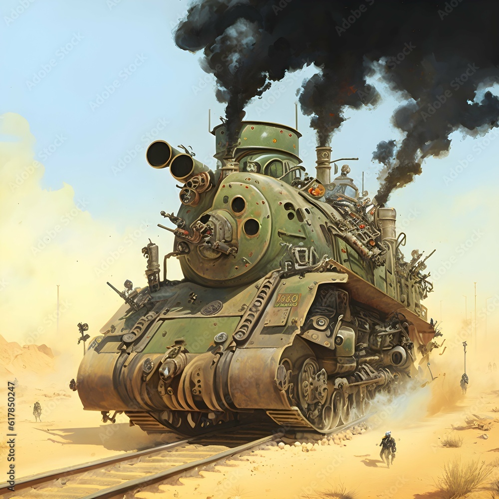Railroad steampunk A steampowered tank armed with cannons and machine ...
