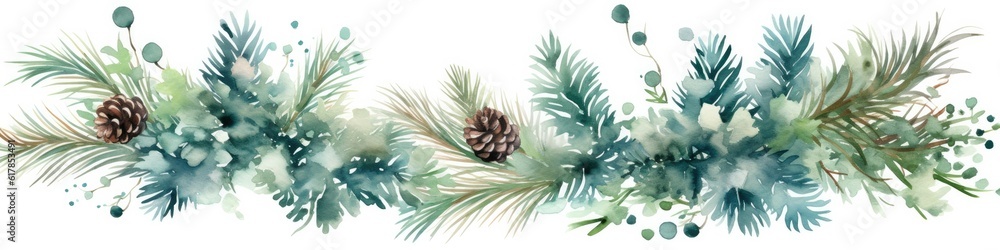 Festive Evergreens: Watercolor Banner with Elegant Fir Branches and ...