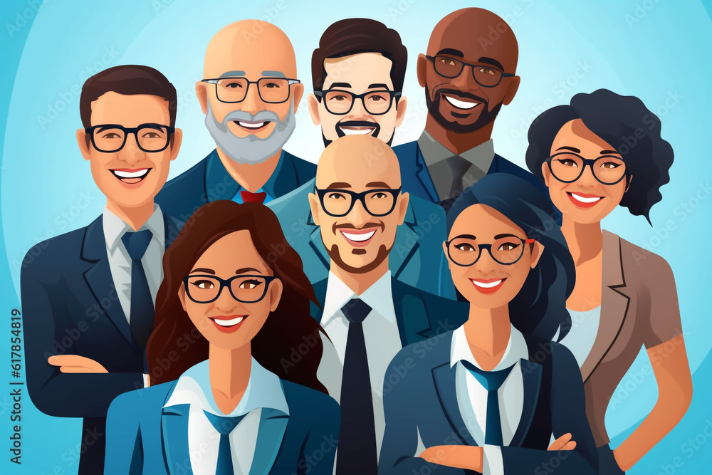 Cartoon characters of a confident businessman and businesswoman strike ...