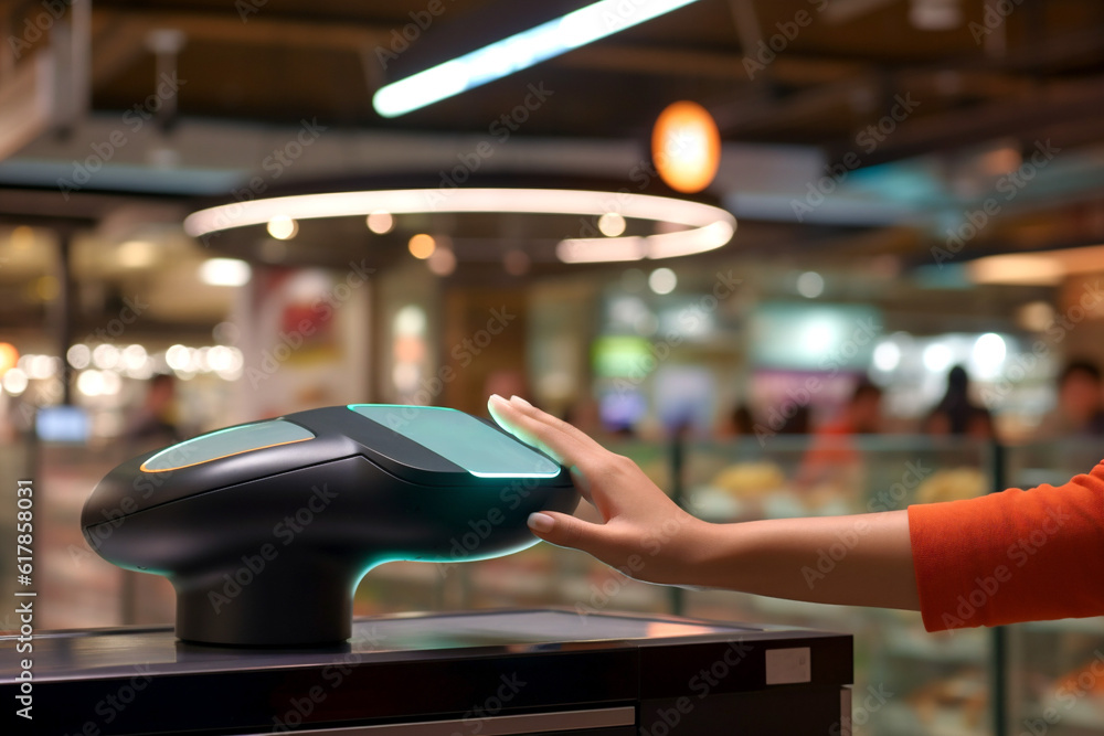 Palm Payment, palm scanner in stores. Payment for goods using future ...