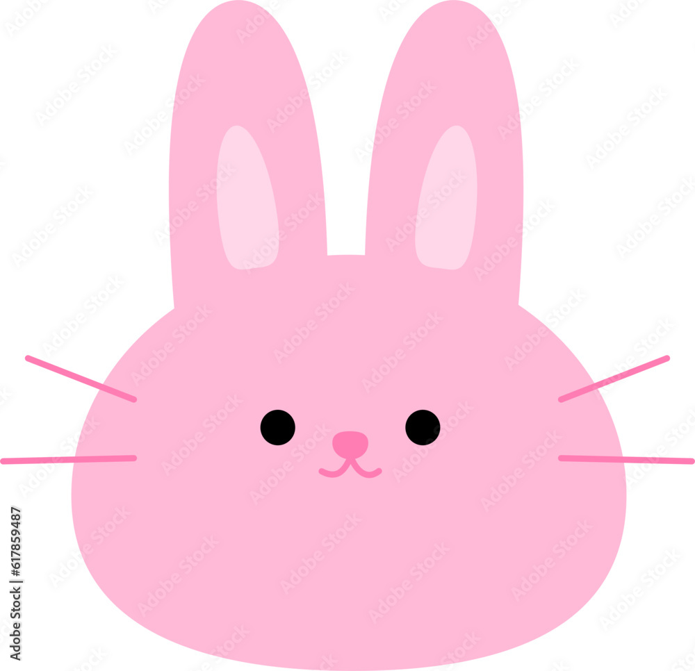 Baby pink bunny face animal cartoon isolated on white background Stock ...