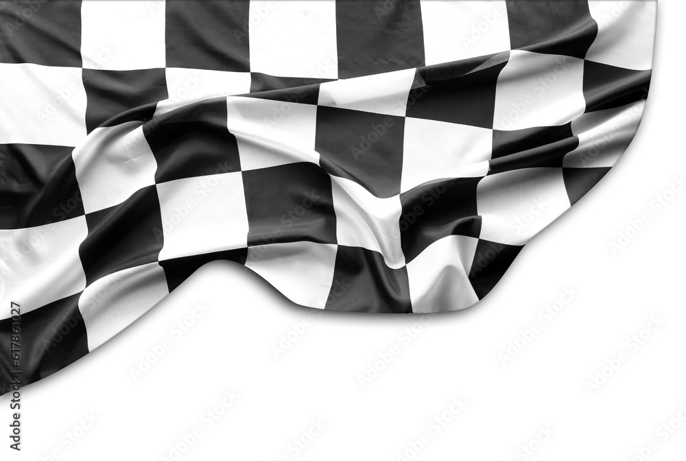 Checkered black and white racing flag on white background Stock Photo ...