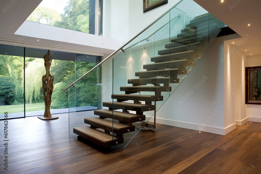 Contemporary Staircase With Glass Balustrades And Floating Steps ...