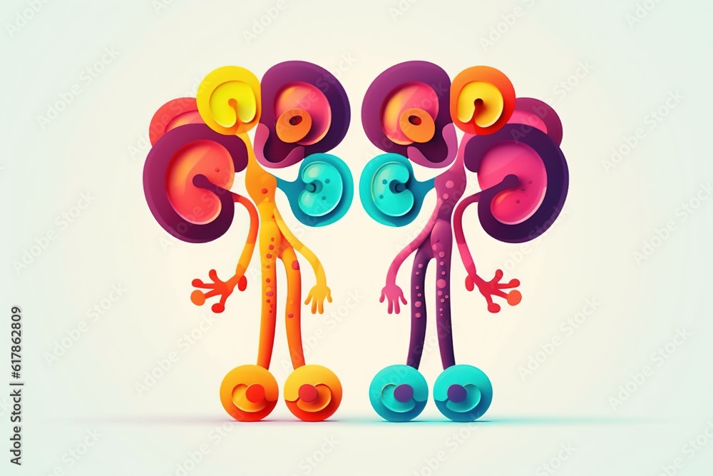Kidneys. Cute cartoon healthy human anatomy internal organ character ...