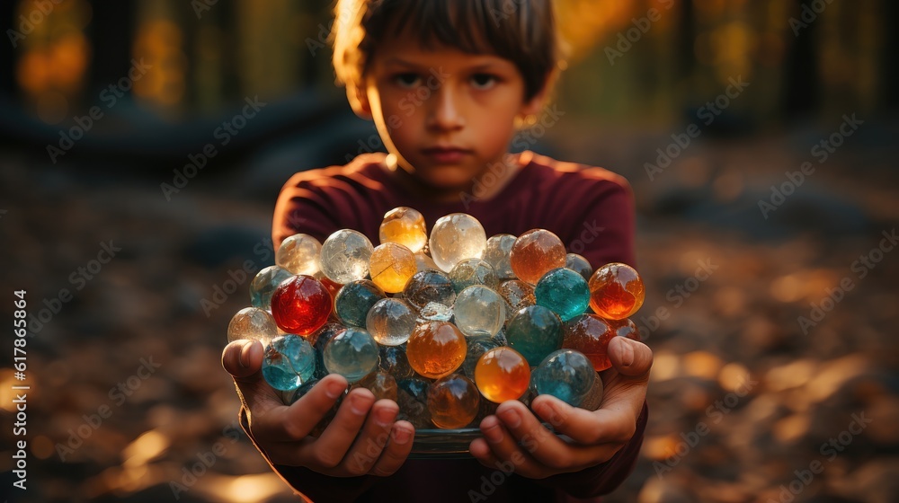 Child's hands full of plastic, Hands of young boy holding a bunch of ...