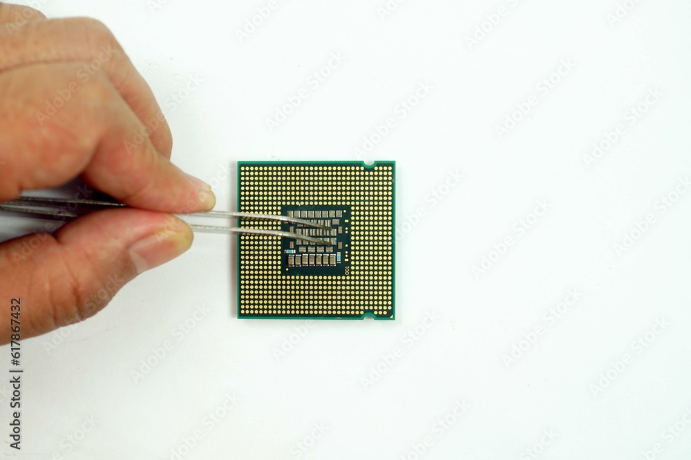 A hand handle the CPU of computer with a attach handle tool. Stock ...
