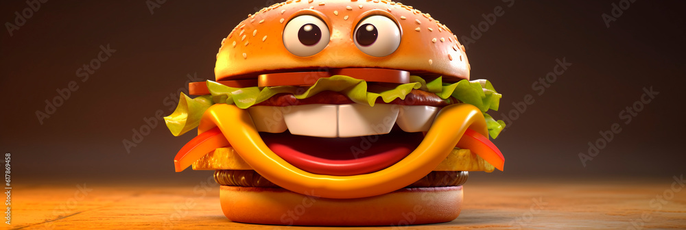 Banner with super double burger with beef and vegetables. Generative AI ...