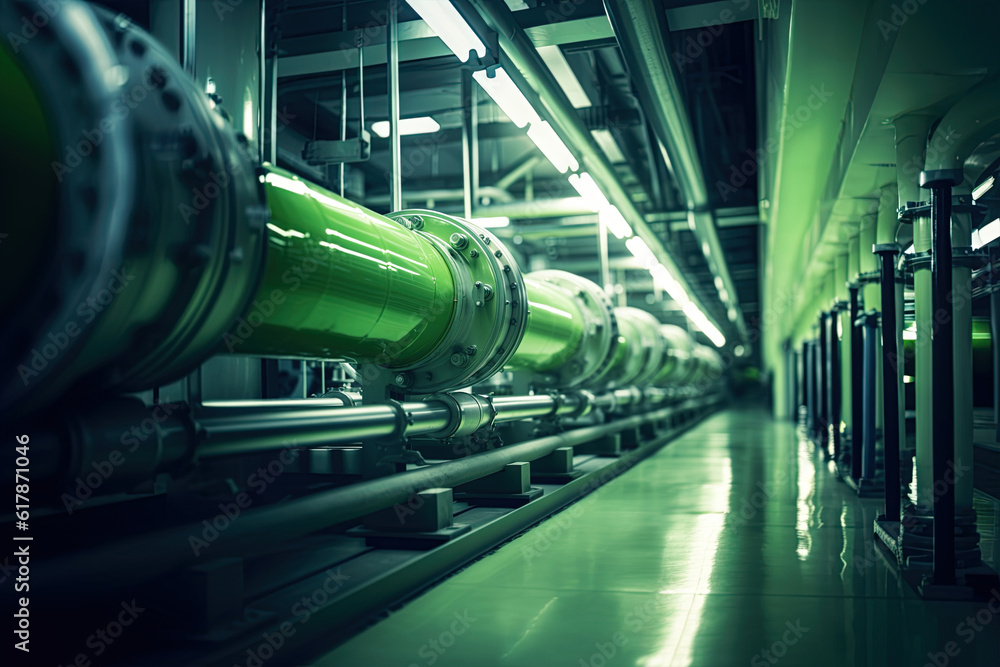 Hydrogen renewable energy production pipeline. Green hydrogen gas for clean electricity ...