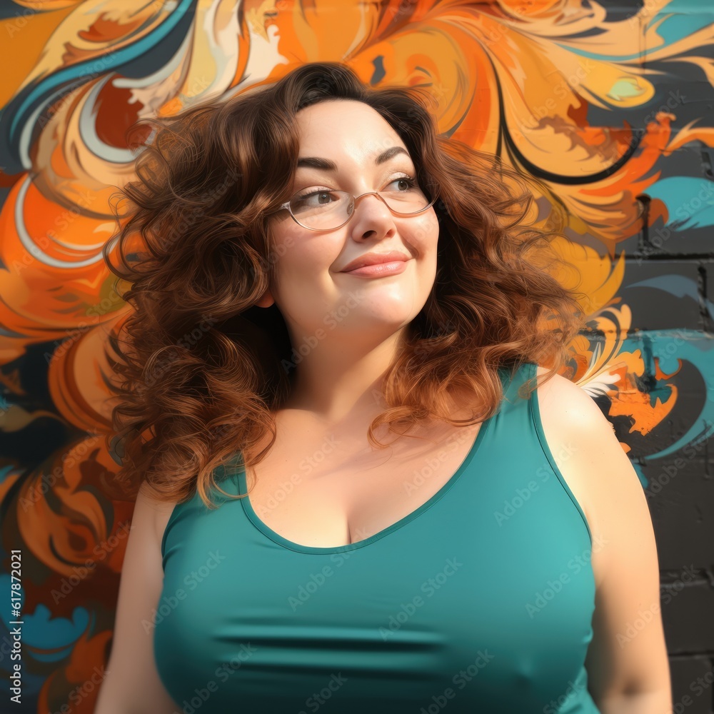 Beautiful chubby woman with huge chest posing smiling Stock ...