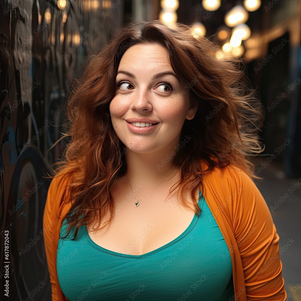 Beautiful chubby woman with huge chest posing smiling Stock ...