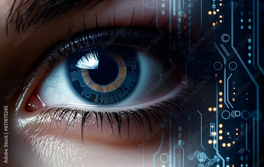 Sci-fi Futuristic Cyborg. Woman's eye with Bionic Technology. Smart ...