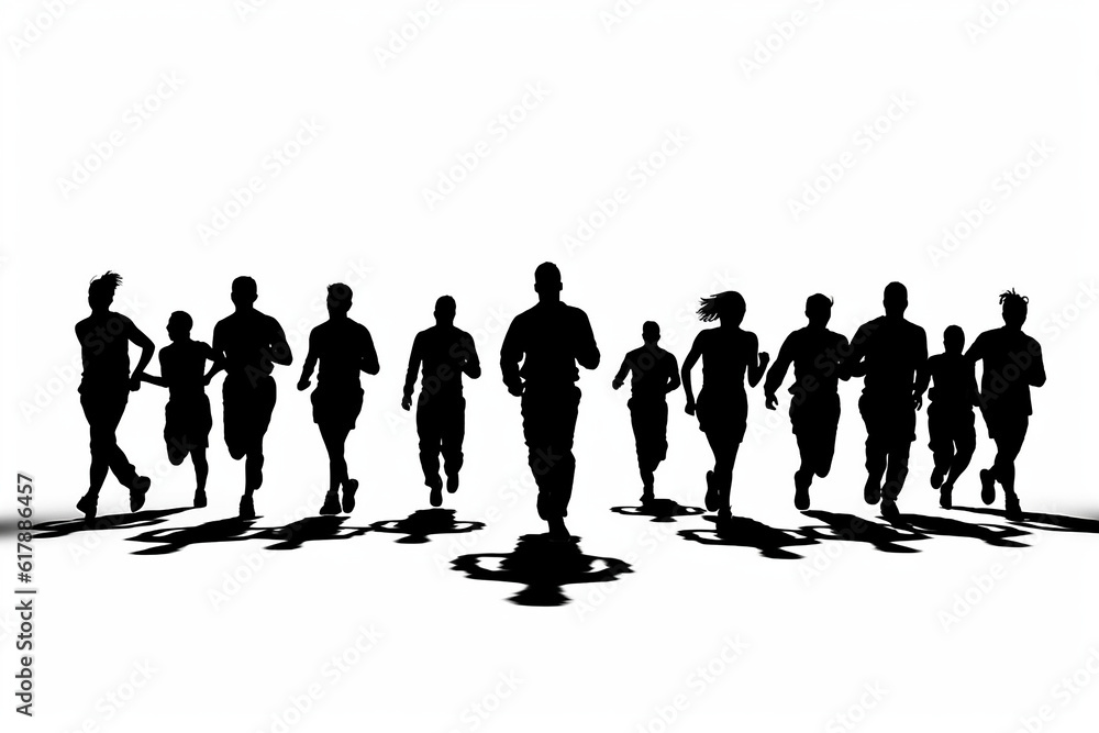silhouette of a group of runners running together Stock Illustration ...