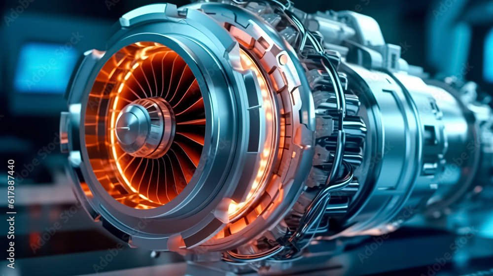 Futuristic industrial gas turbine engine. Engineering equipment ...