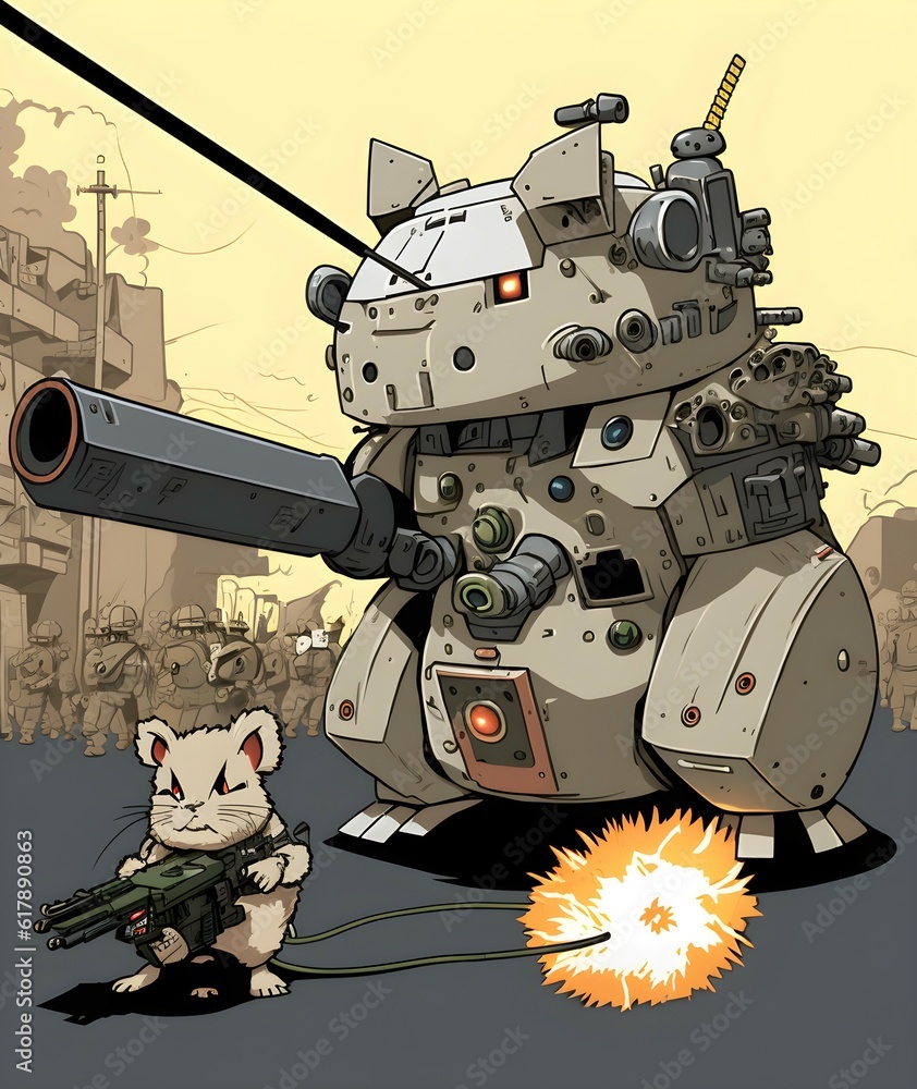 small armored angry hamster sitting in a Japanese Gundam mech mech has ...