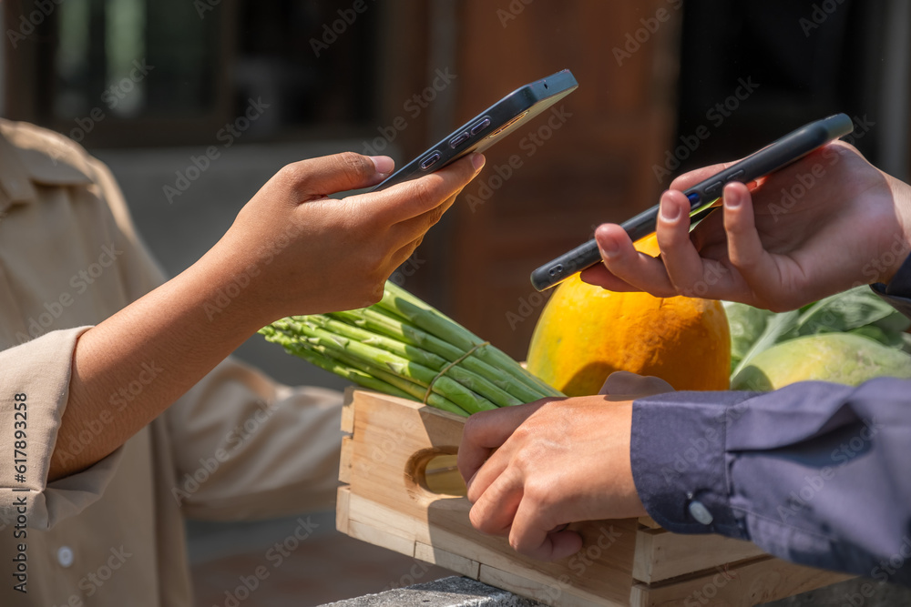 Grocery man delivers service organic vegetable and fruit, Asia customer ...