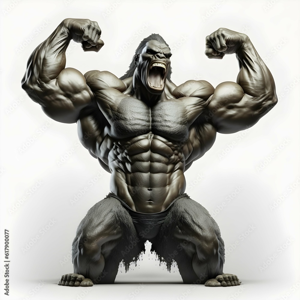 ripped and jacked gorilla on steroids screaming and flexing white ...