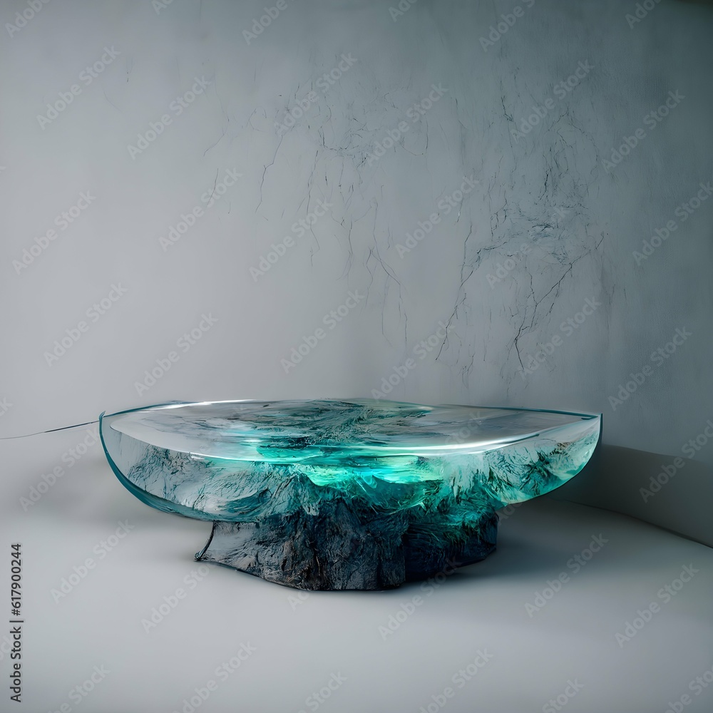 glass table sculpture layered terrains floating in layers in a white ...