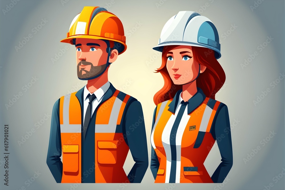 vectorart male and female health and safety officer vector full body ...