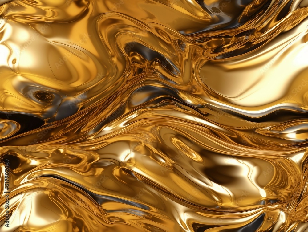 Seamless pattern of liquid melted gold metal texture background, ai ...