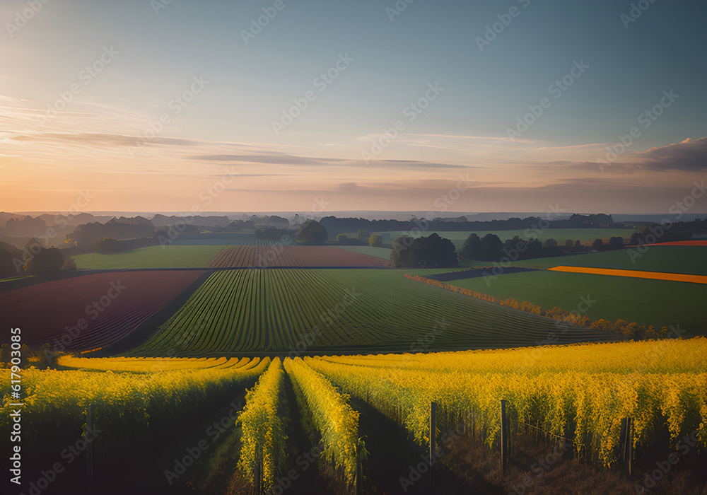 cartoon landschaft wiese feld sonneblume raps ernte landwirtschaft ...