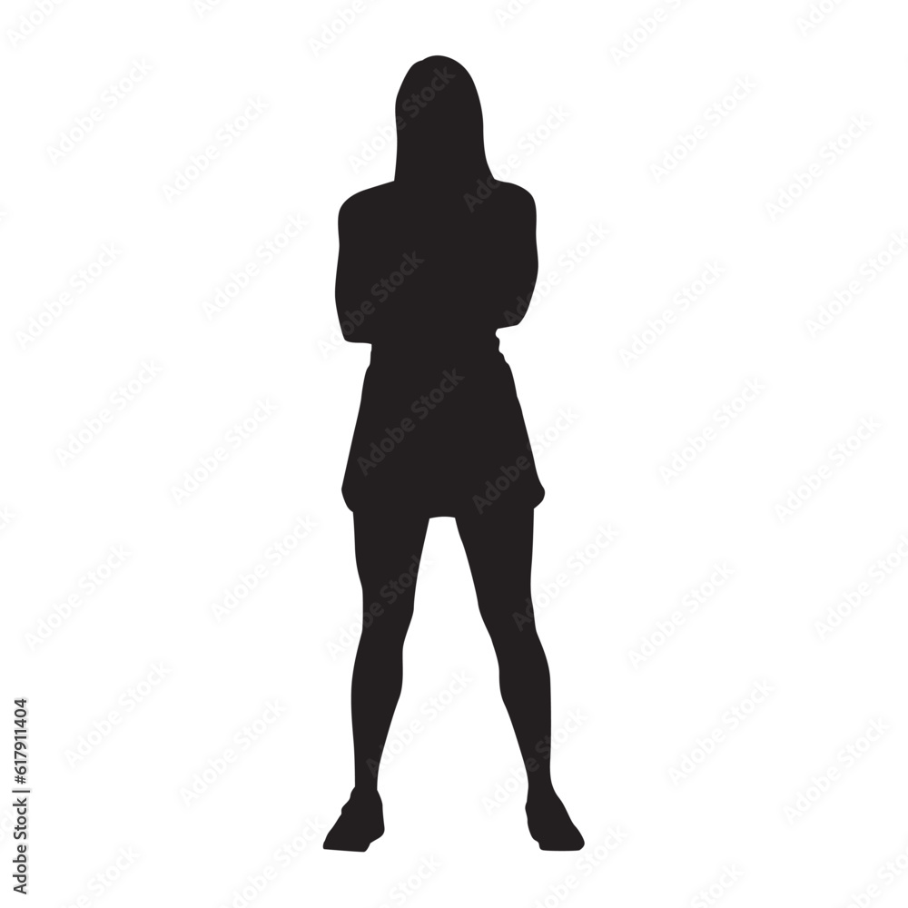 Female athlete standing with folded arms, isolated vector silhouette ...