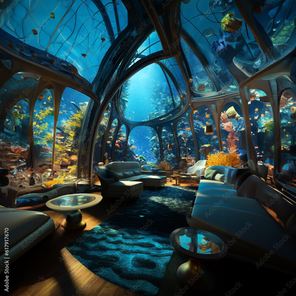beautiful house under water in the sea with corals Stock Illustration ...