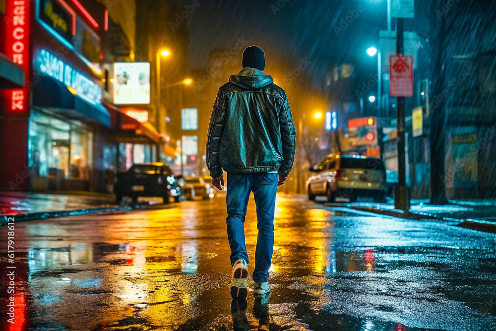 Homme marchant dans la rue d'une ville, vu de dos - Générative IA Stock ...