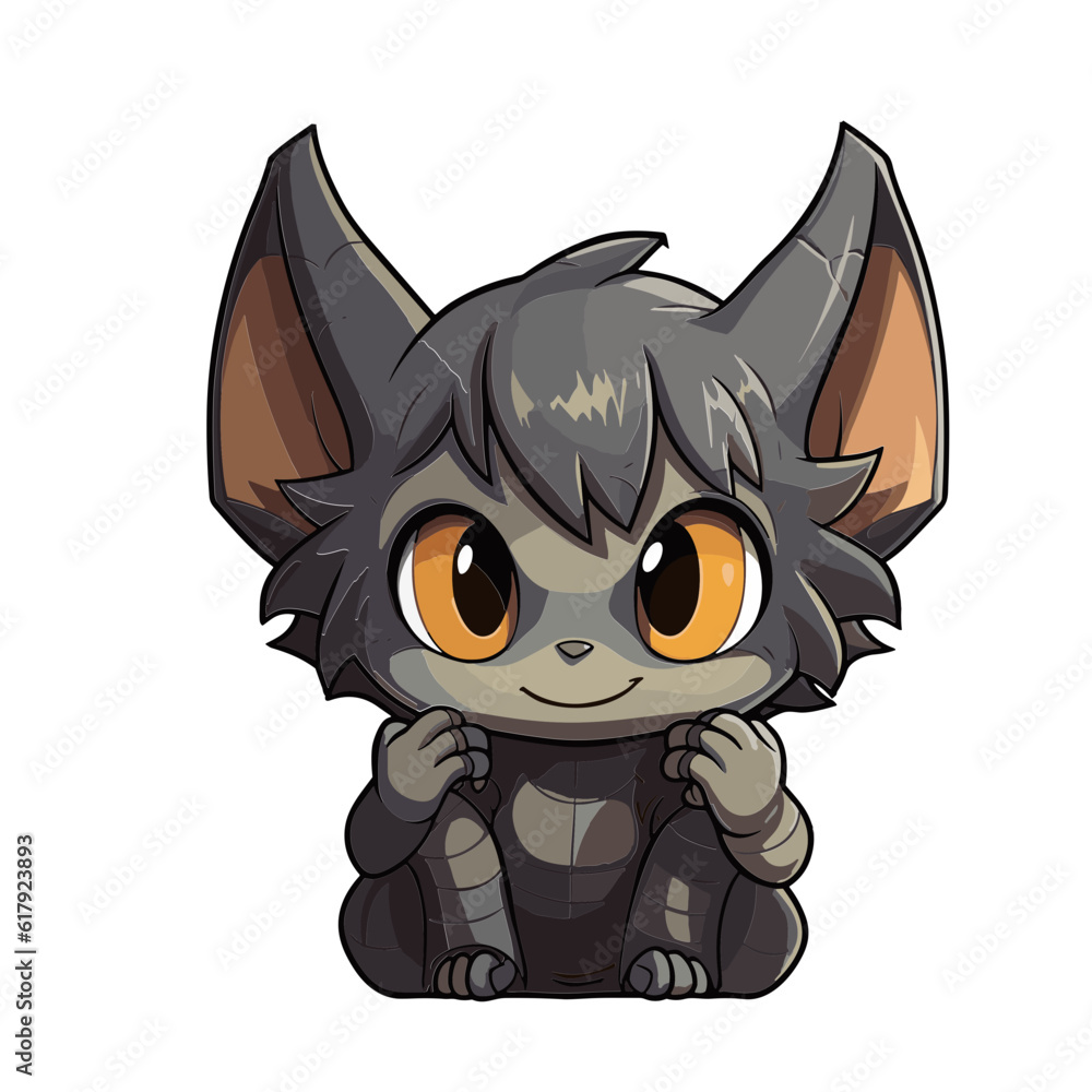 Chibi Gargoyle: Adorable Anime Sticker Design Stock Vector | Adobe Stock