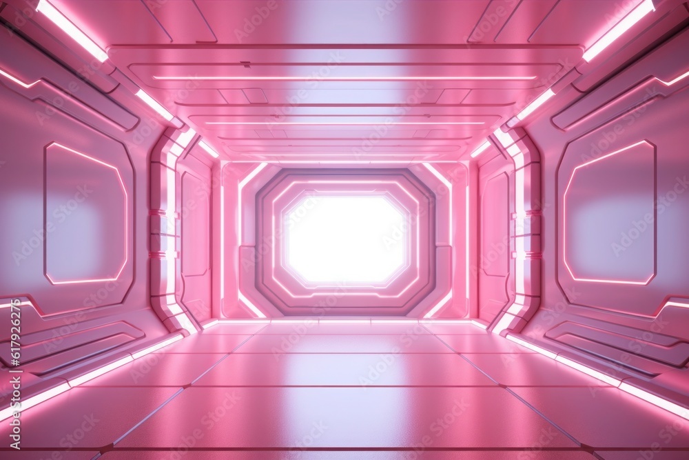 Sci-fi techscape: Futuristic 3D render with pink science fiction panels ...