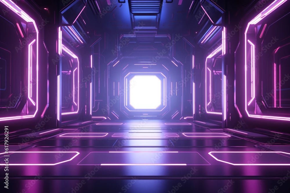 Sci-fi techscape: Futuristic 3D render with pink science fiction panels ...