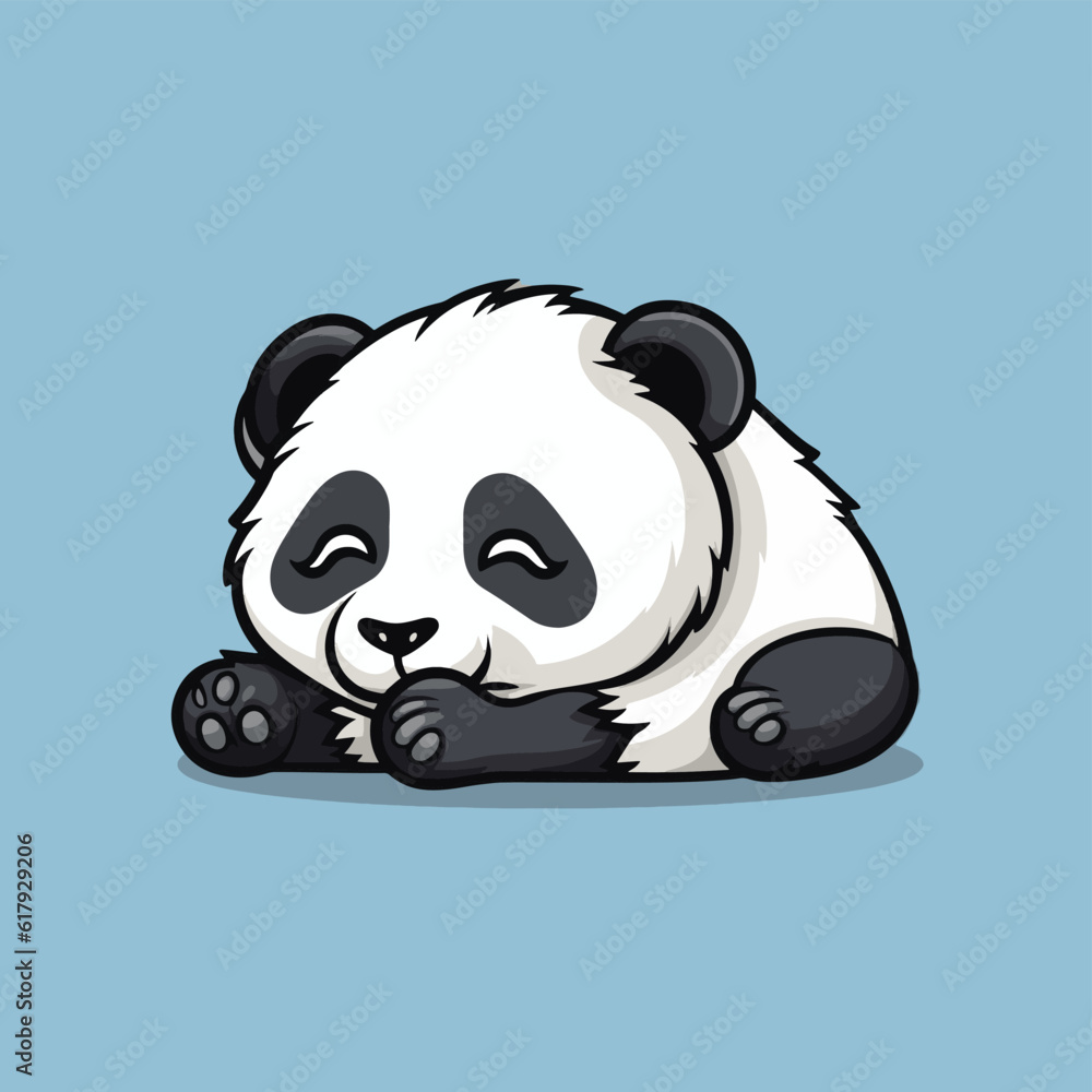 Cute mascot of sleepy lazy panda thin black outlines vector art Stock ...