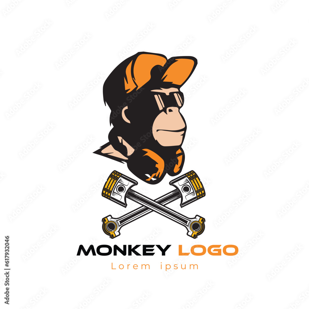 Vecteur Stock Monkey Motorcycle Logo. Mascot cartoon of gorilla monkey ...