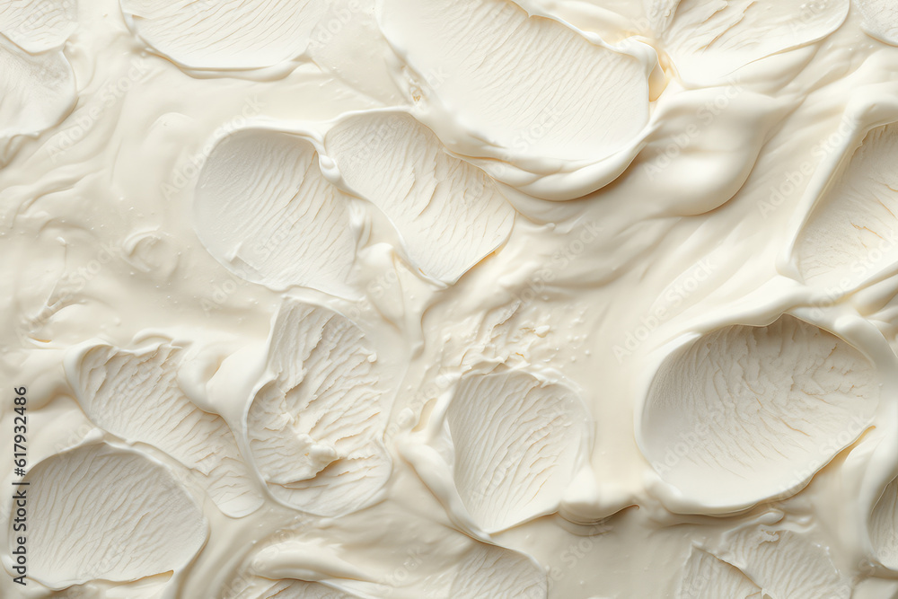 Texture of white ice cream background, closeup. Whipped mascarpone ...