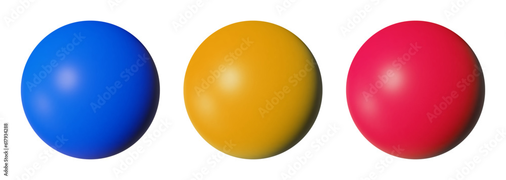 3d set shape spheres blue, yellow and red colors figure with shadows ...