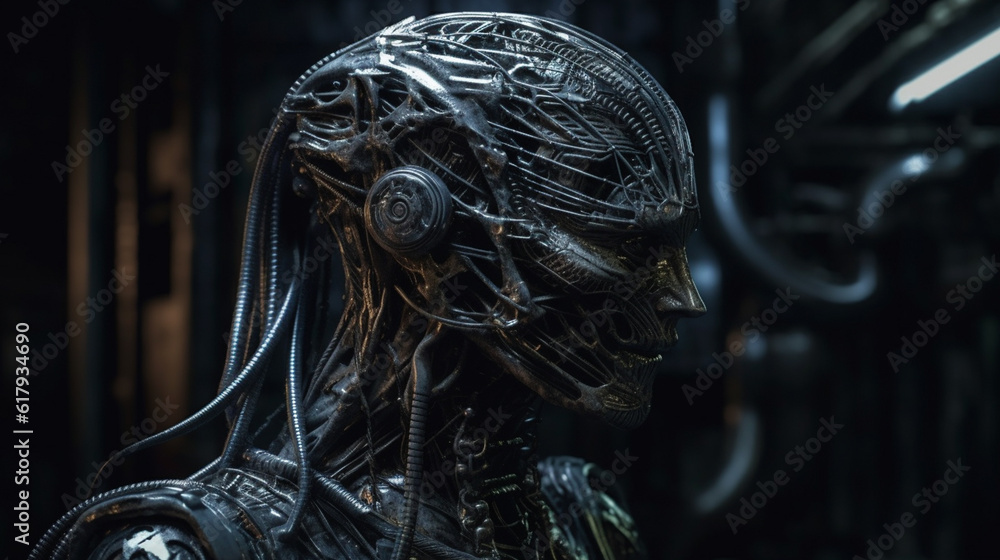 An illustration of a stylized giger like alien energy tehnology ...