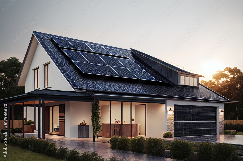 Solar Energy In Neighbourhood Design Backdrop Generative AI Stock ...