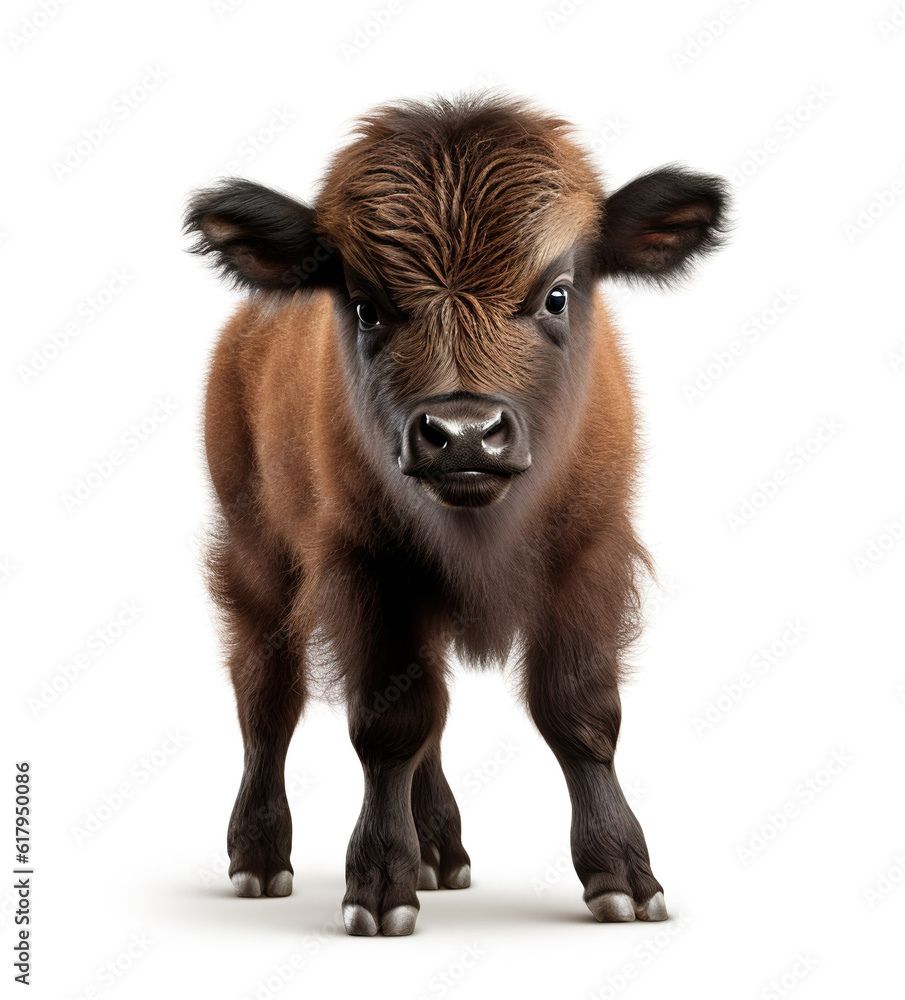 Cute little buffalo baby bison newborn realistic photo generative AI ...