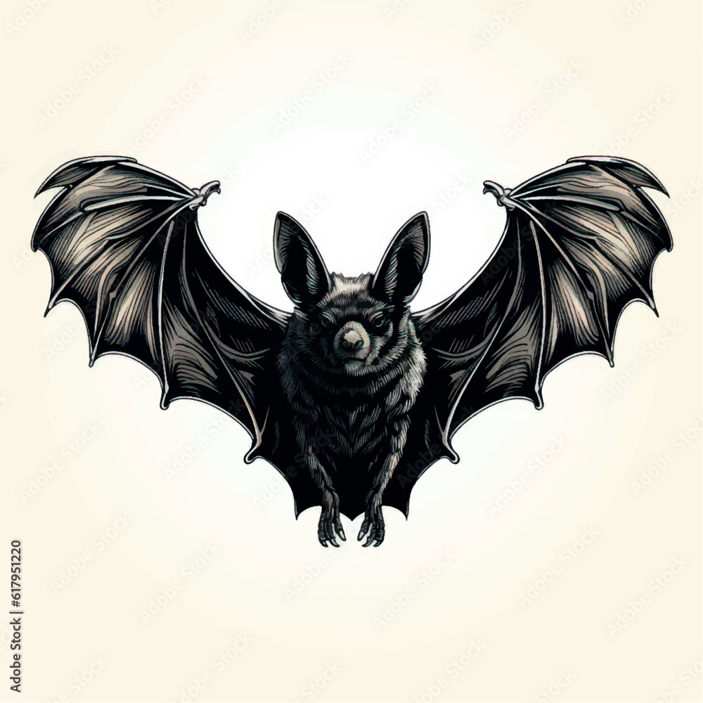 A simple silhouette drawing of a black bat isolated on a white ...