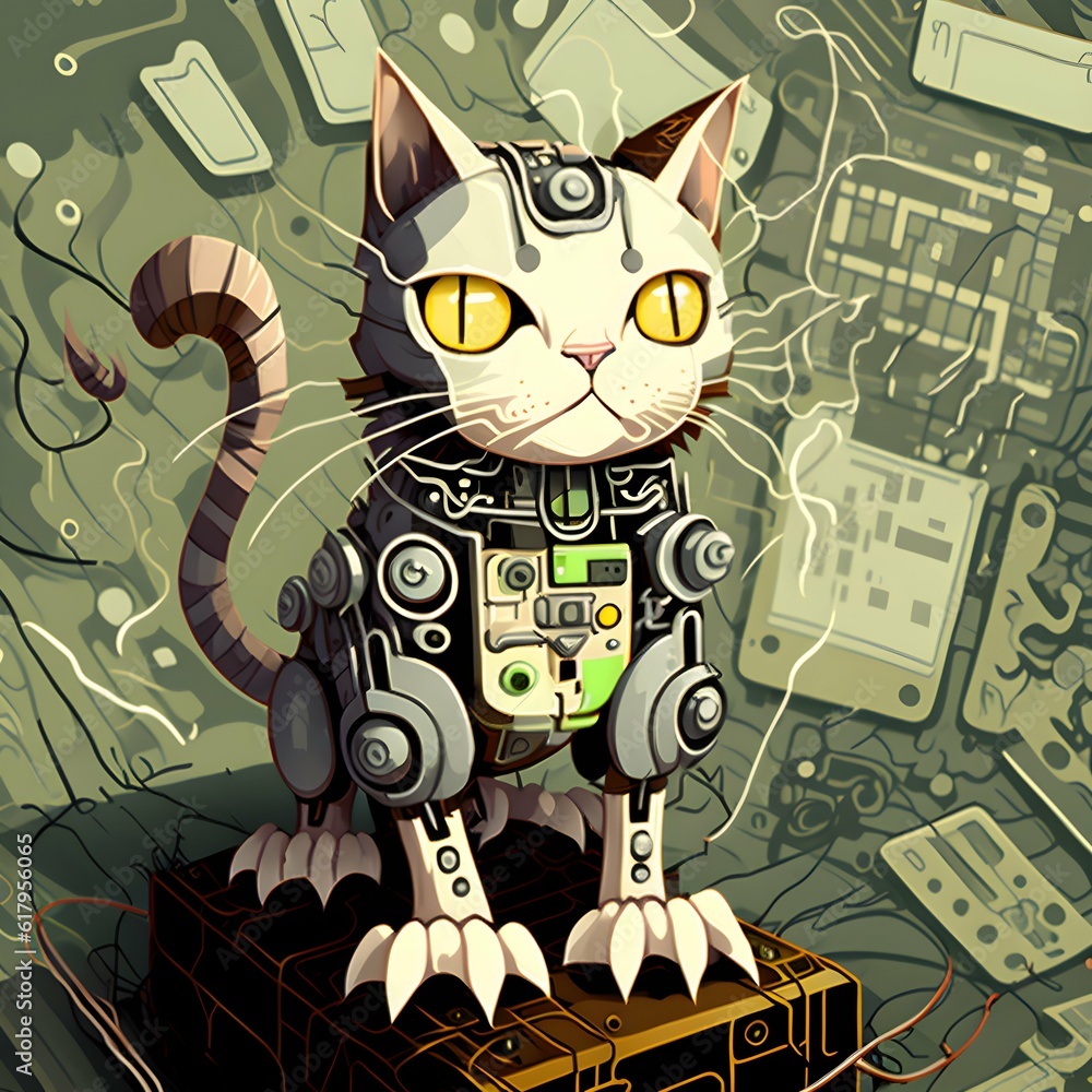 cartoon robot cat with animated background Stock Illustration | Adobe Stock