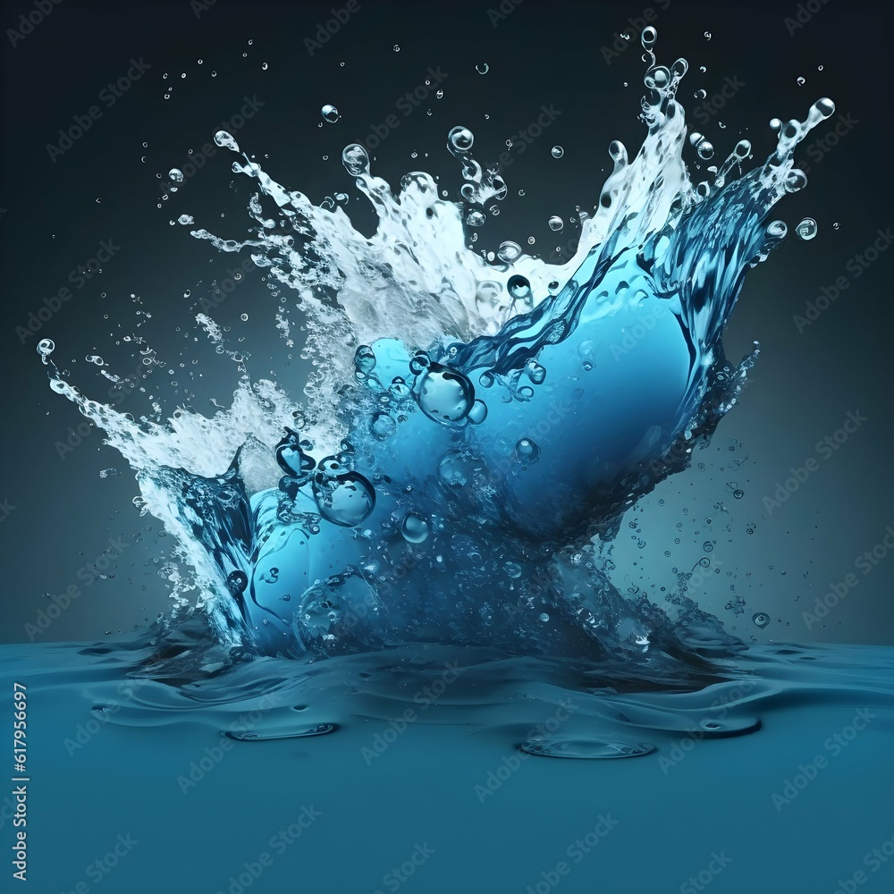 blue water splash blurry bokey background photorealistic hyper detailed ...