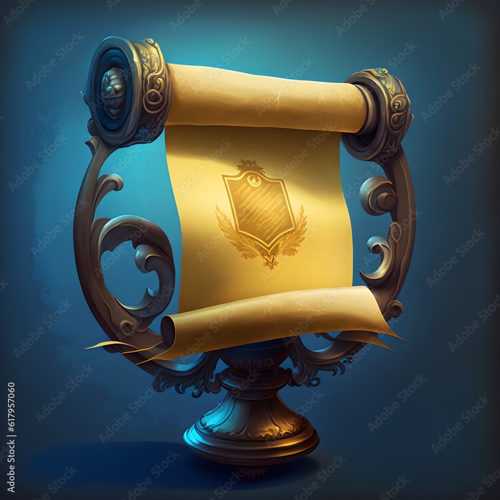 oil painting ability icon of an arm holding up an imperial mandate document scroll imperial seal ...