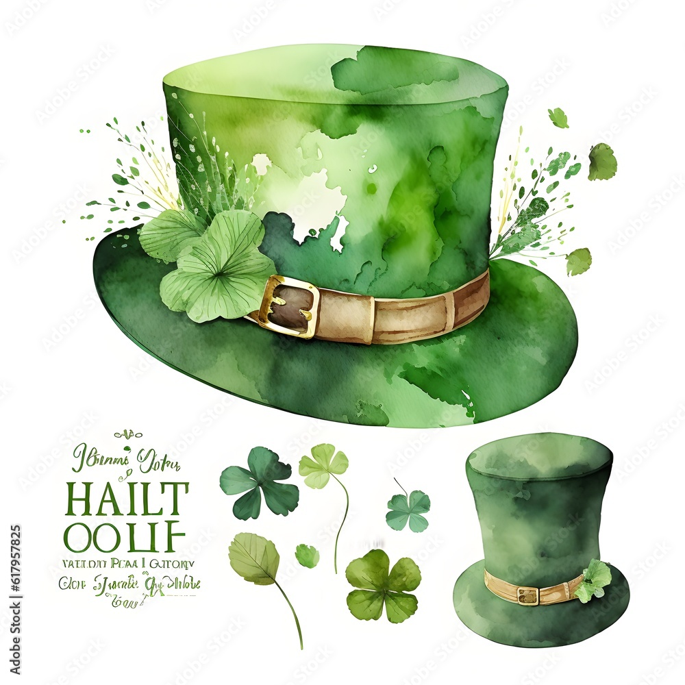 st patricks day hat clipart watercolor white background Stock ...